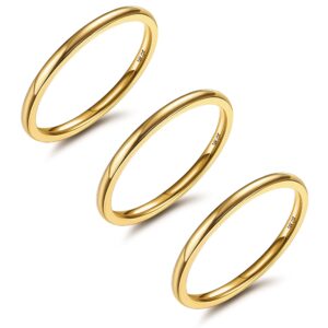 loyallook 1.5mm 14k gold filled rings stacking rings for women stainless steel plain thin ring knuckle thumb statement rings midi band rings comfort fit gold tone, 8