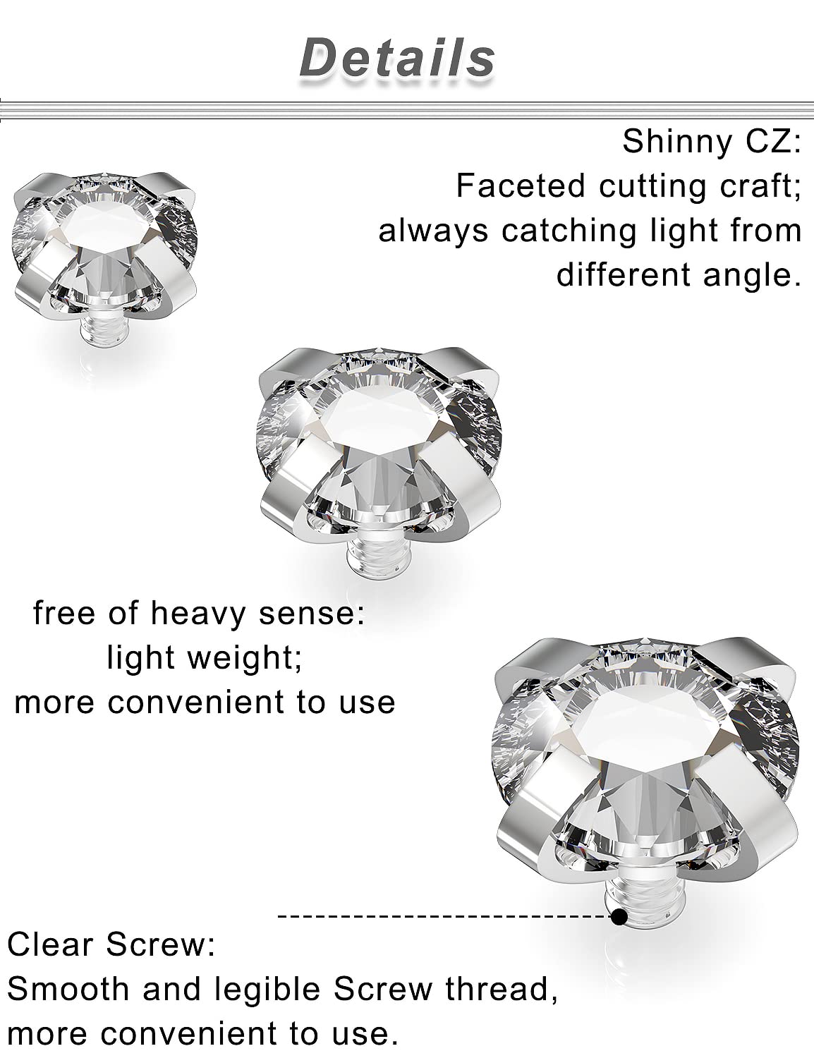 Ocptiy Dermal Piercing Jewelry Tops Kit 14G G23 Titanium Dermal Anchor Internally Threaded Stainless Surgical Steel Flower Heart Diamond Dermal Replacement Ring Stud Piercing Ball Jewelry Women Men