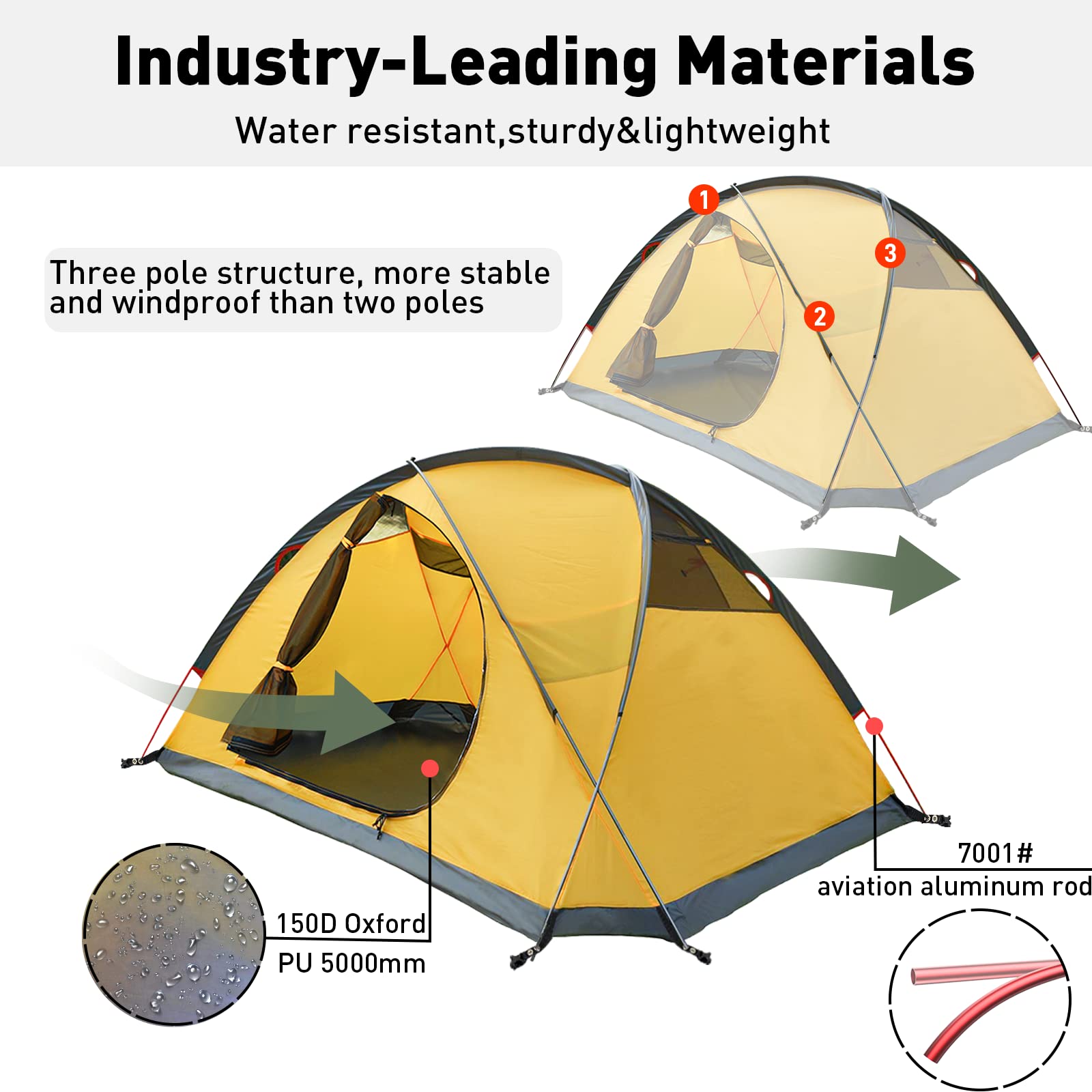 ForestDawn Camping Tent for 2 Person with 3 Aluminum Alloy Poles,Waterproof Windproof 4 Season Tent,Double Layer,Easy Setup,Professional Camping Tent for Outdoor Hiking,Mountaineering,Survival