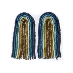 ink + alloy women's skylar 2.25-inch rainbow fringe beaded boho earrings handmade jewelry for the modern bohemian (teal navy)