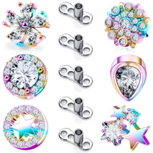 ocptiy dermal piercing jewelry top base kit 14g g23 titanium dermal anchor internally threaded coloful rainbow diamond dermal replacement stud piercing ball jewelry women men