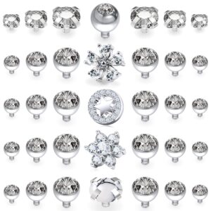 ocptiy dermal piercing jewelry tops kit 14g g23 titanium dermal anchor internally threaded stainless surgical steel flower heart diamond dermal replacement ring stud piercing ball jewelry women men