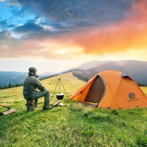 ForestDawn Camping Tent for 2 Person with 3 Aluminum Alloy Poles,Waterproof Windproof 4 Season Tent,Double Layer,Easy Setup,Professional Camping Tent for Outdoor Hiking,Mountaineering,Survival