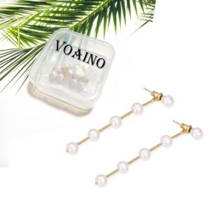 Voaino Long Pearl Earrings for Women 14K Gold Plated Pearl Dangle Earrings Hypoallergenic Elegant Wedding Pearl Tassel Earrings for Bridal (gold long pearl)