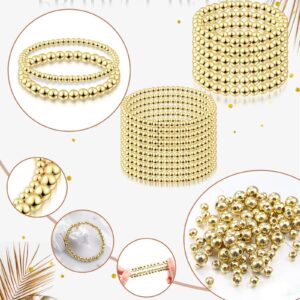 Taiyin 40 Pcs Gold Beaded Bracelet for Women Sets Gold Bead Bracelet Elastic Ball Bracelet Gold Beaded Bracelets for Women Beaded Stretch Bracelets for Friendship Jewelry Gifts, 4 mm and 6 mm