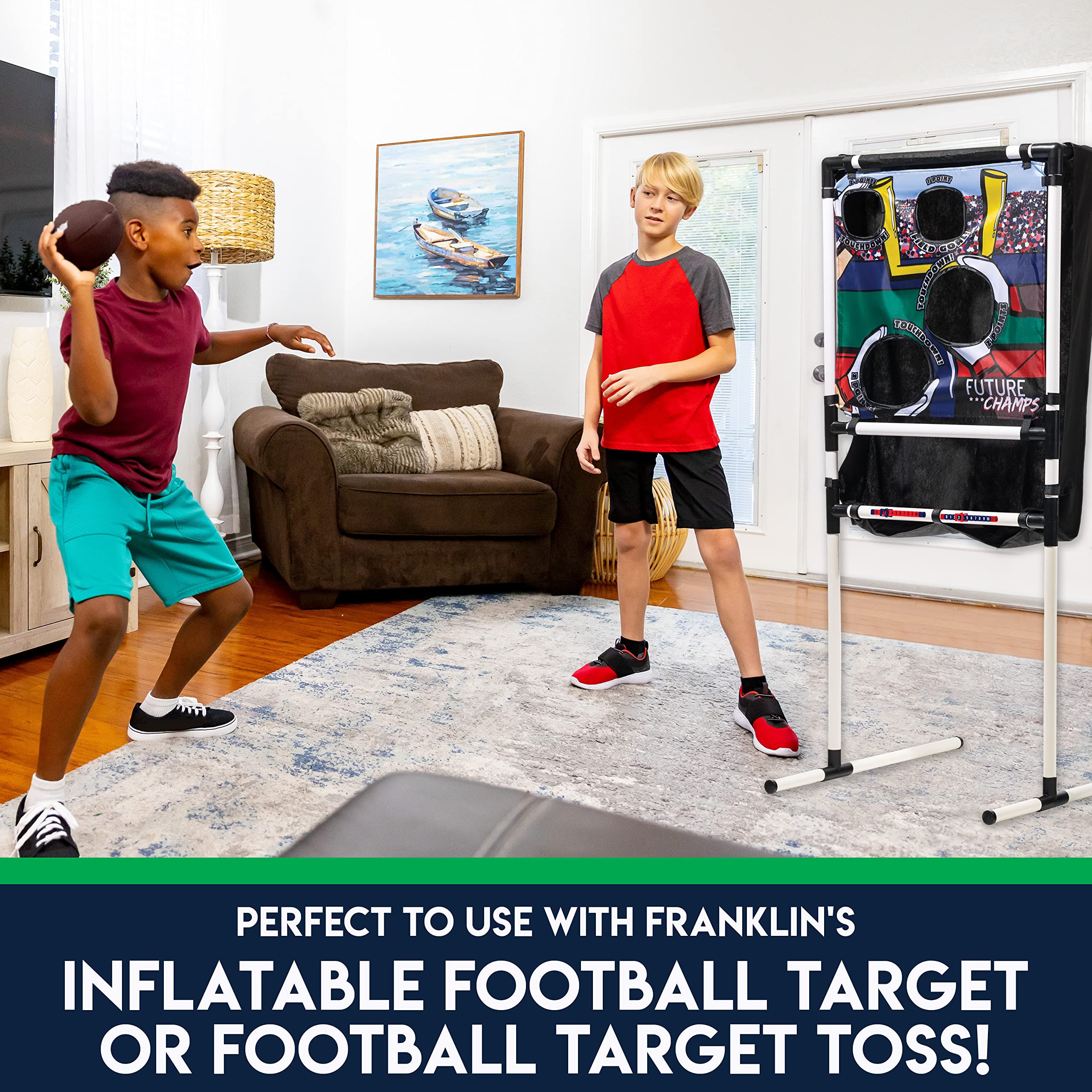 Franklin Sports Mini Footballs for Kids - (3) Inflatable Toy Replacement Footballs for Target Toss + Other Throwing Games - 6" Plastic Inflatable Footballs with Air Pump - Perfect Kids Toy Football