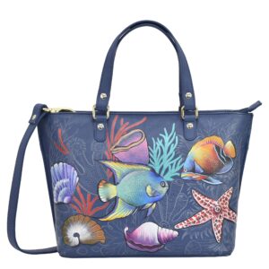 anuschka women’s hand painted genuine leather medium tote - mystical reef