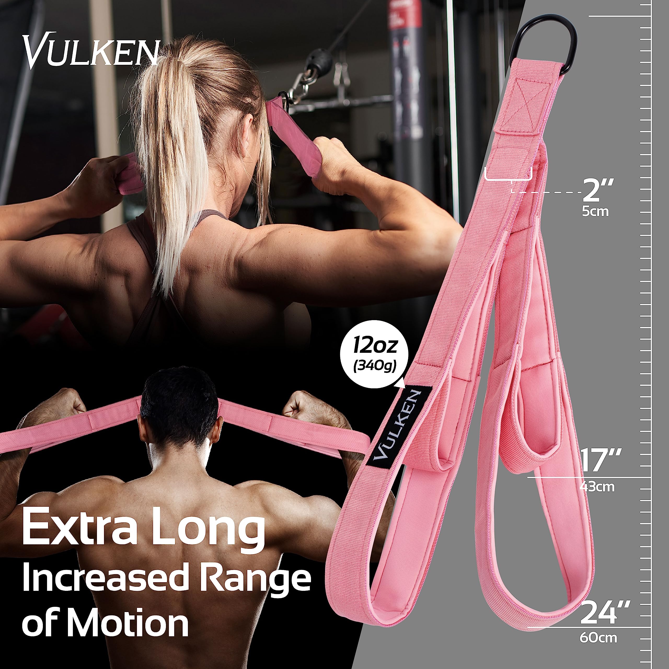 Vulken Tricep Rope Cable Attachment. 24 Inch & 17 Inch Two Lengths Built in One Pull Down Rope. Triceps Extension Straps Gym Equipment. Home Workout Handles for Resistance Bands, Pink