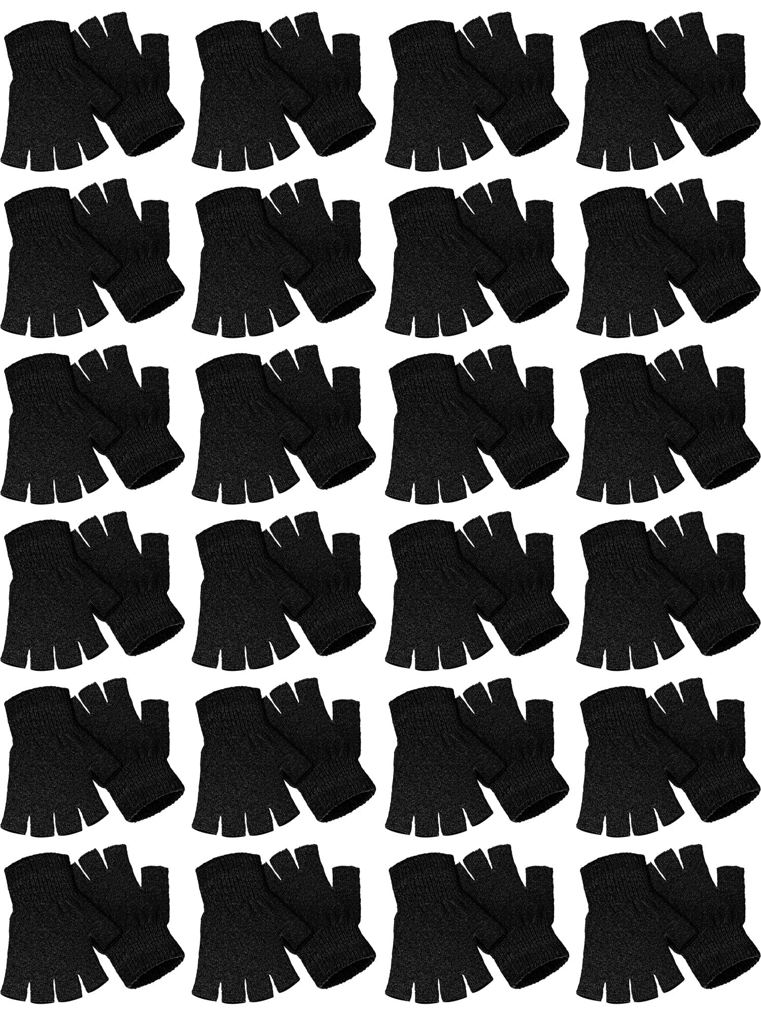 Handepo 24 Pairs Fingerless Gloves Winter Knit Gloves for Women Warm Half Finger Gloves Stretchy Gloves for Men (Black)