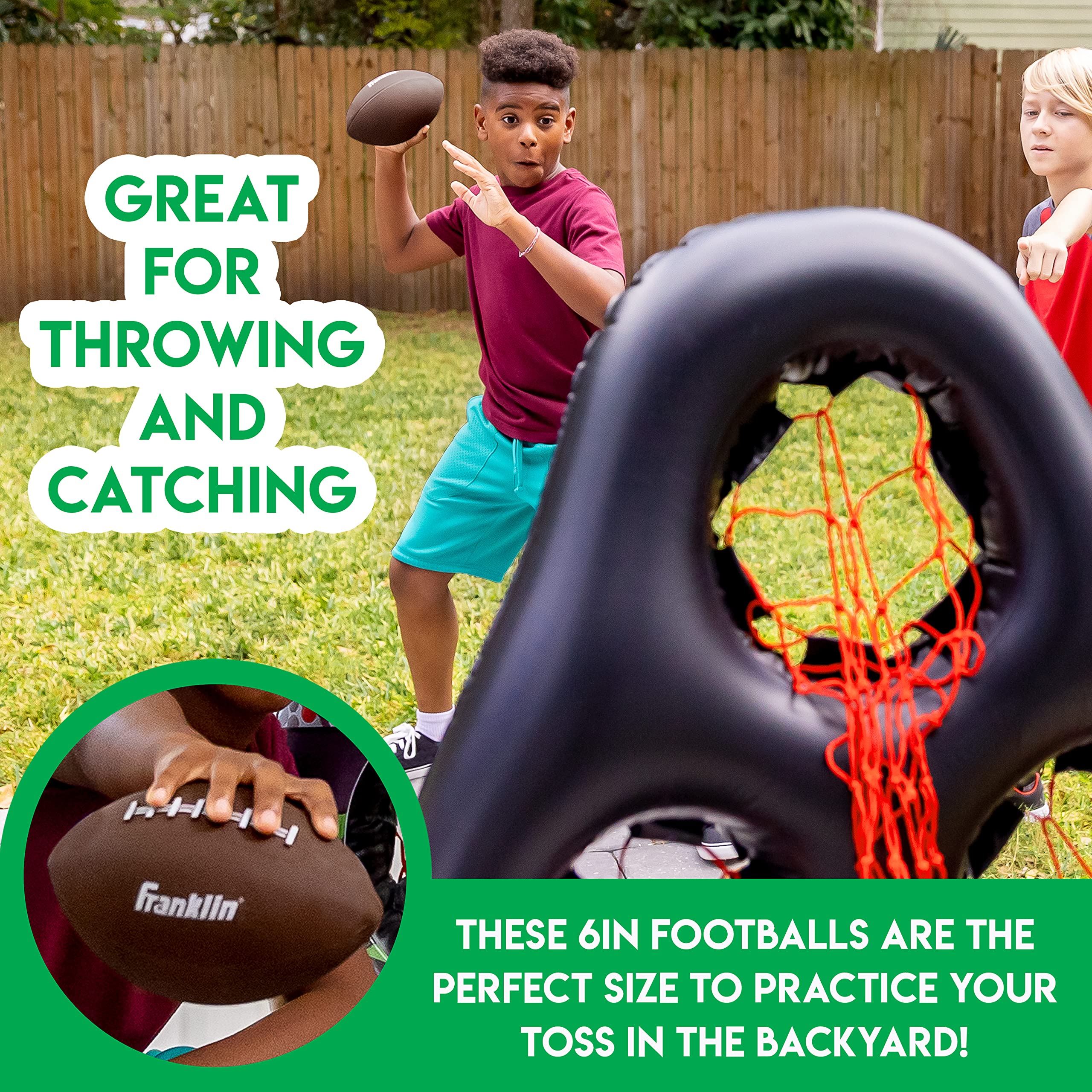 Franklin Sports Mini Footballs for Kids - (3) Inflatable Toy Replacement Footballs for Target Toss + Other Throwing Games - 6" Plastic Inflatable Footballs with Air Pump - Perfect Kids Toy Football