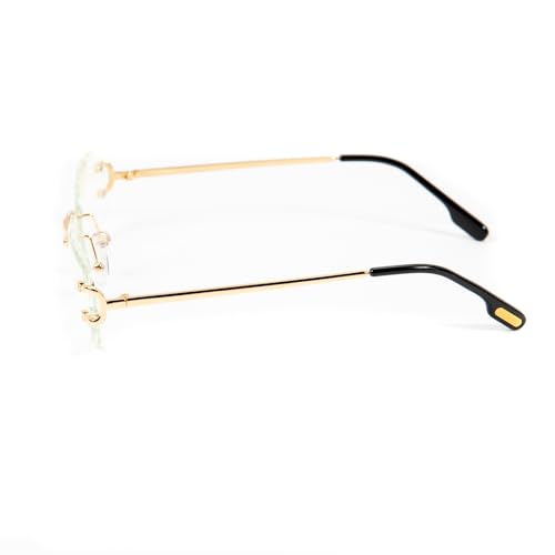 Street Knitted Rectangle Unisex Frameless Gold Wire Frame Luxury Trendy Gem Cut Retro 90's Rimless Clear Lens Hip Hop Diamond Cut Square Eye Glasses For Men Women