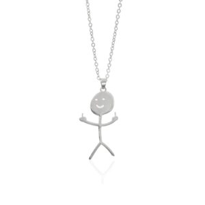 songchangjewelry personalized funny doodle necklace - stainless steel smiley pendant necklace - handmade friendship birthday gift for men women (silver)