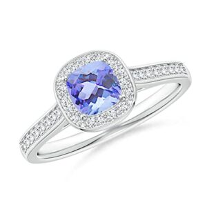 NYZA JEWELS Cushion 5.00mm Tanzanite Ring | Sterling Silver 925 | Engagement & Anniversary Collections For Woman's | Make Your Occasion Memorial With Tanzanite (White, 6)