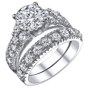 2pcs simulated diamond ring for women wedding rings for bride engagement ring (silver, 9)