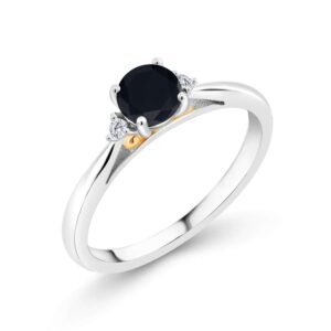 gem stone king 925 sterling silver and 10k yellow gold black onyx and white lab grown diamond engagement ring for women (0.51 cttw, gemstone december birthstone, available in size 5, 6, 7, 8, 9)