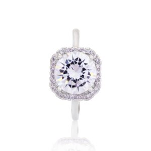 cherubic platinum plated sterling silver square halo ring for women crystal cubic zirconia birthstone rings adjustable