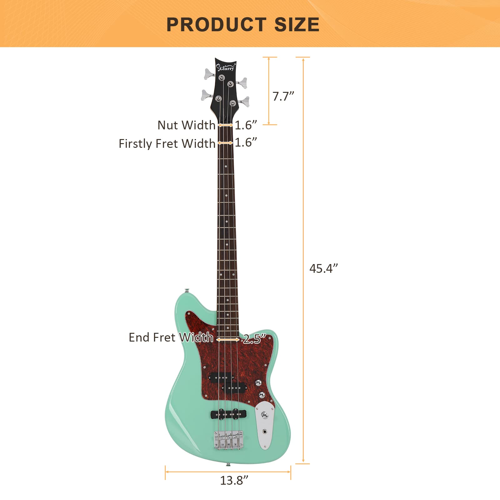 GLARRY 4 String Electric Bass Guitar Beginner Kit w/20w Amp, Red Pearl Guard Full Size Bass with Digital Tuner,Amp Cable, Strap, Bag and Accessories(Mint Green)