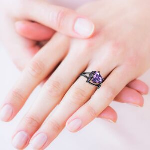 Heart Shaped Simulated Diamond Rings for Women Wedding Promise Rings Engagement Ring for Lady (Purple, 9)