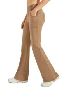 g4free womens fleece lined bootcut pants high waist winter warm thermal yoga dress pants stretchy casual slacks(brown,l)