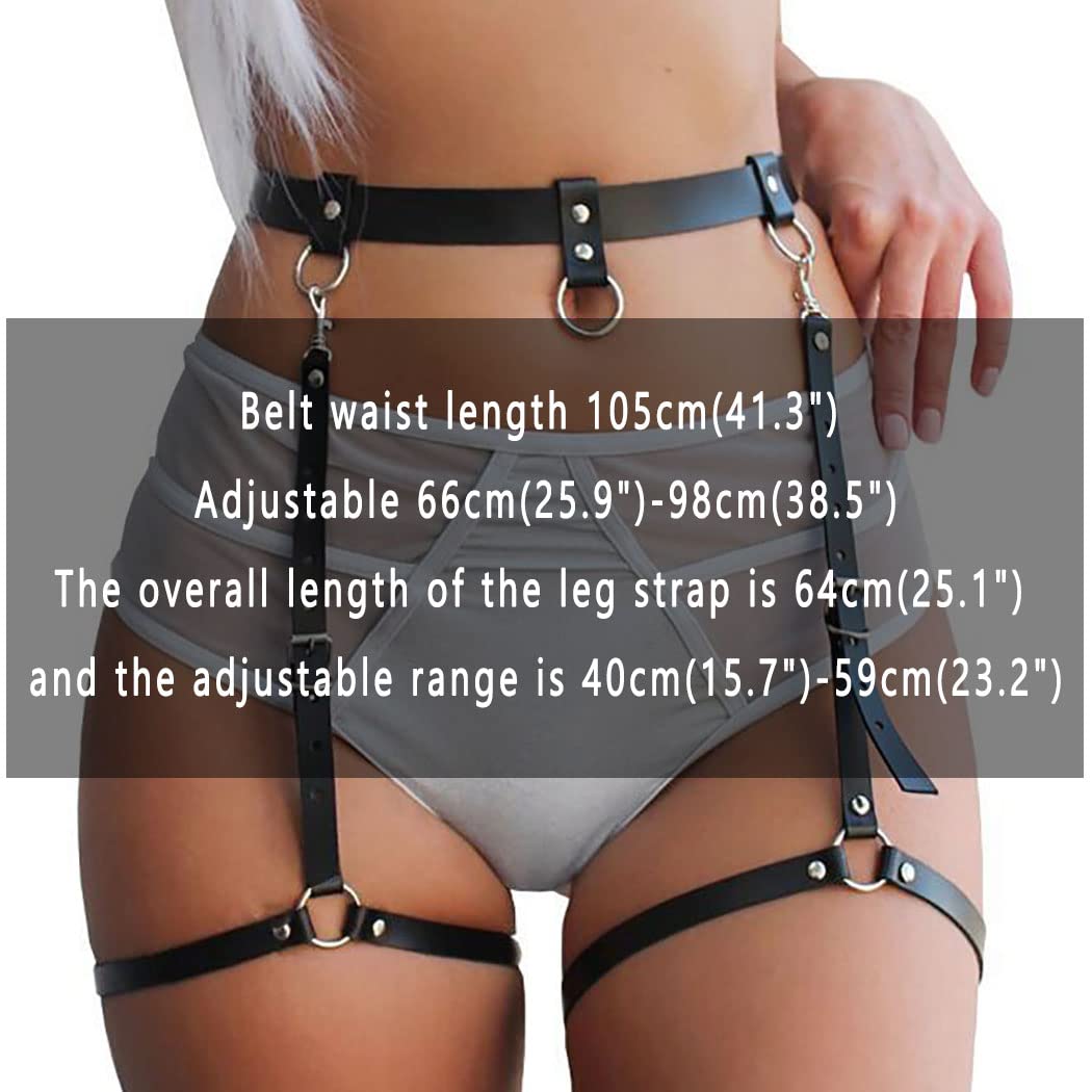 Jerany Goth Leather Waist Leg Chain Belt Black Leg Harness Leg Belt Sexy Leg Chain Belt Rave Nightclub Party Birthday Thigh Body Chain Belt for Women