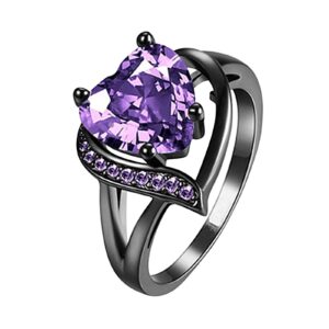 heart shaped simulated diamond rings for women wedding promise rings engagement ring for lady (purple, 9)