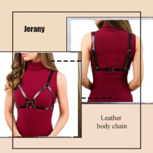 Jerany Punk Leather Chest Body Chain Belt Black Bra Chain Belt Rave Body Harness Nightclub Party Body Accessories for Women