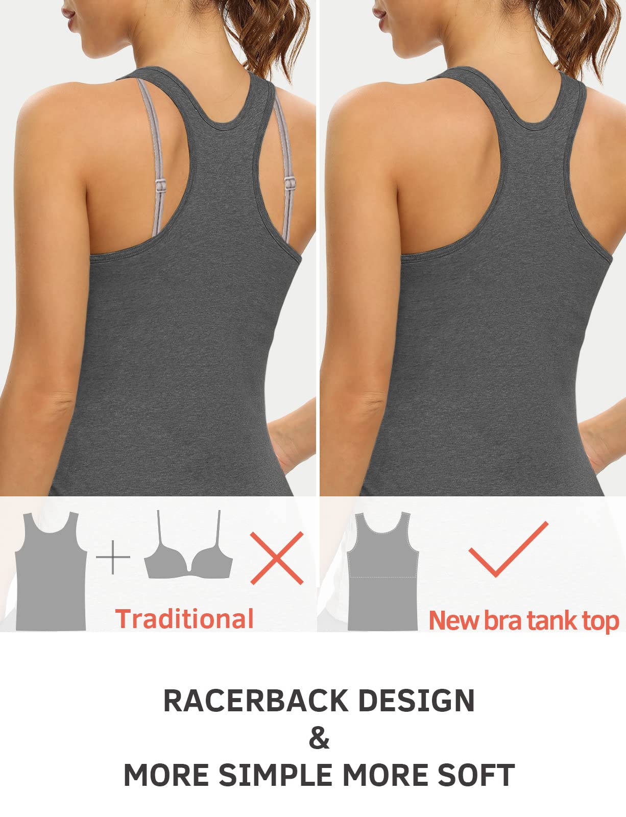 Vislivin Womens Tank Tops with Shelf Bra Racerback Tank Top Stretch Undershirts 3 Packs Bl/Dark Gray/Dark Gray S