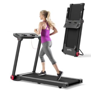 gymax folding treadmill, 3.75hp electric running machine with 12 preset programs, smart app control, lcd monitor & device holder, foldable freestanding treadmill for home gym small space