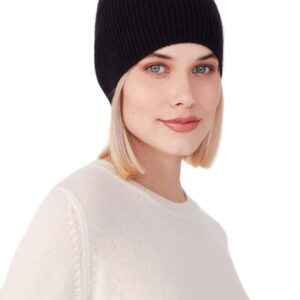 Style Republic Women’s Ribbed Beanie, 100% Cashmere, Soft & Stretchy, Warm Hat for Winter (Black)