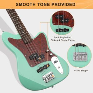 GLARRY 4 String Electric Bass Guitar Beginner Kit w/20w Amp, Red Pearl Guard Full Size Bass with Digital Tuner,Amp Cable, Strap, Bag and Accessories(Mint Green)