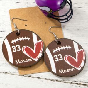 Custom Football Earrings for Women Cute Softball Earrings Lightweight Basswood Personalized Name Number Sport Drop Dangle Earrings Baseball Basketball Volleyball Tennis Soccer Gifts For Mom