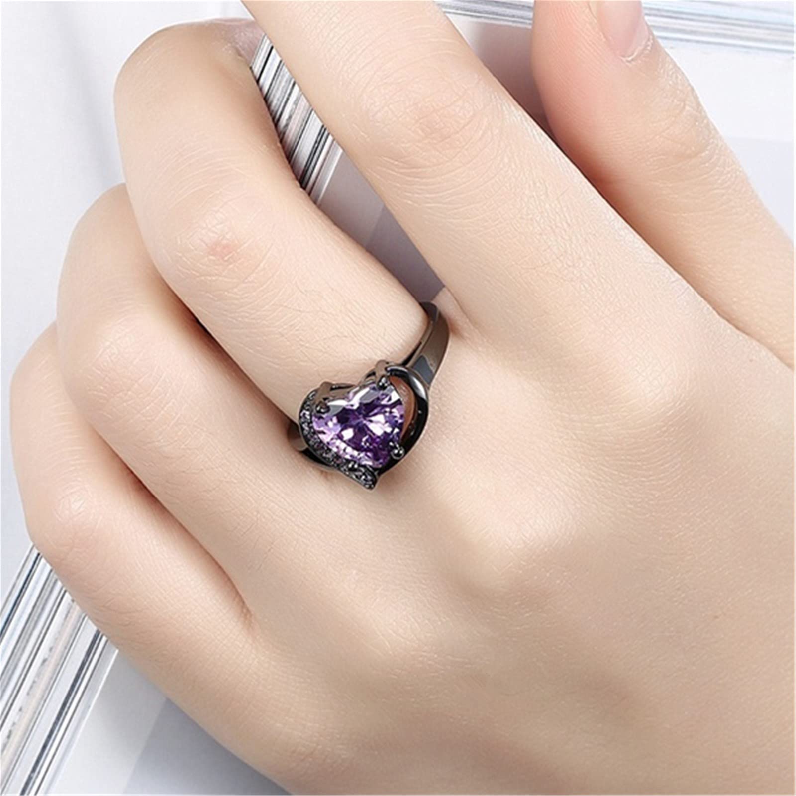 Heart Shaped Simulated Diamond Rings for Women Wedding Promise Rings Engagement Ring for Lady (Purple, 9)