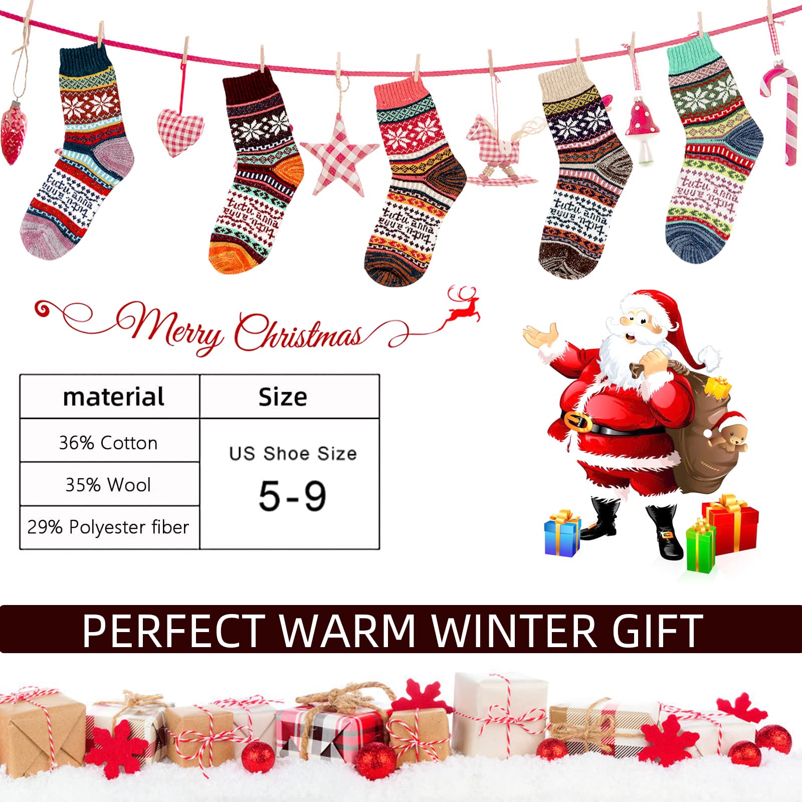 Airabc Wool Socks for Women, 5 Pairs Winter Socks for Women, Warm Socks for Women, Thermal Socks for Women for Women Gift Socks Women