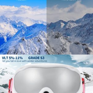 FEISEDY Sports Ski Goggles Snowboard Anti-Fog Mirrored Snow Goggles OTG UV Protection for Women Men Youth B2946