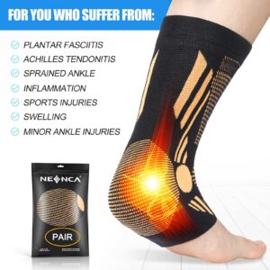 NEENCA Ankle Brace for Pain Relief, 2 Pack Compression Ankle Sleeves Set. Ankle Support Stabilizer for Achilles Tendonitis, Plantar Fasciitis, Joint Pain, Swelling, Arthritis, Sport - FSA/HSA Approved