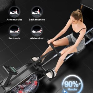 YOSUDA Water Rowing Machines with Bluetooth-Water Rowers 350LBS Weight Capacity for Home Use with Smooth Aluminum Dual Slide Rail & Rowing-Dedicated Monitor