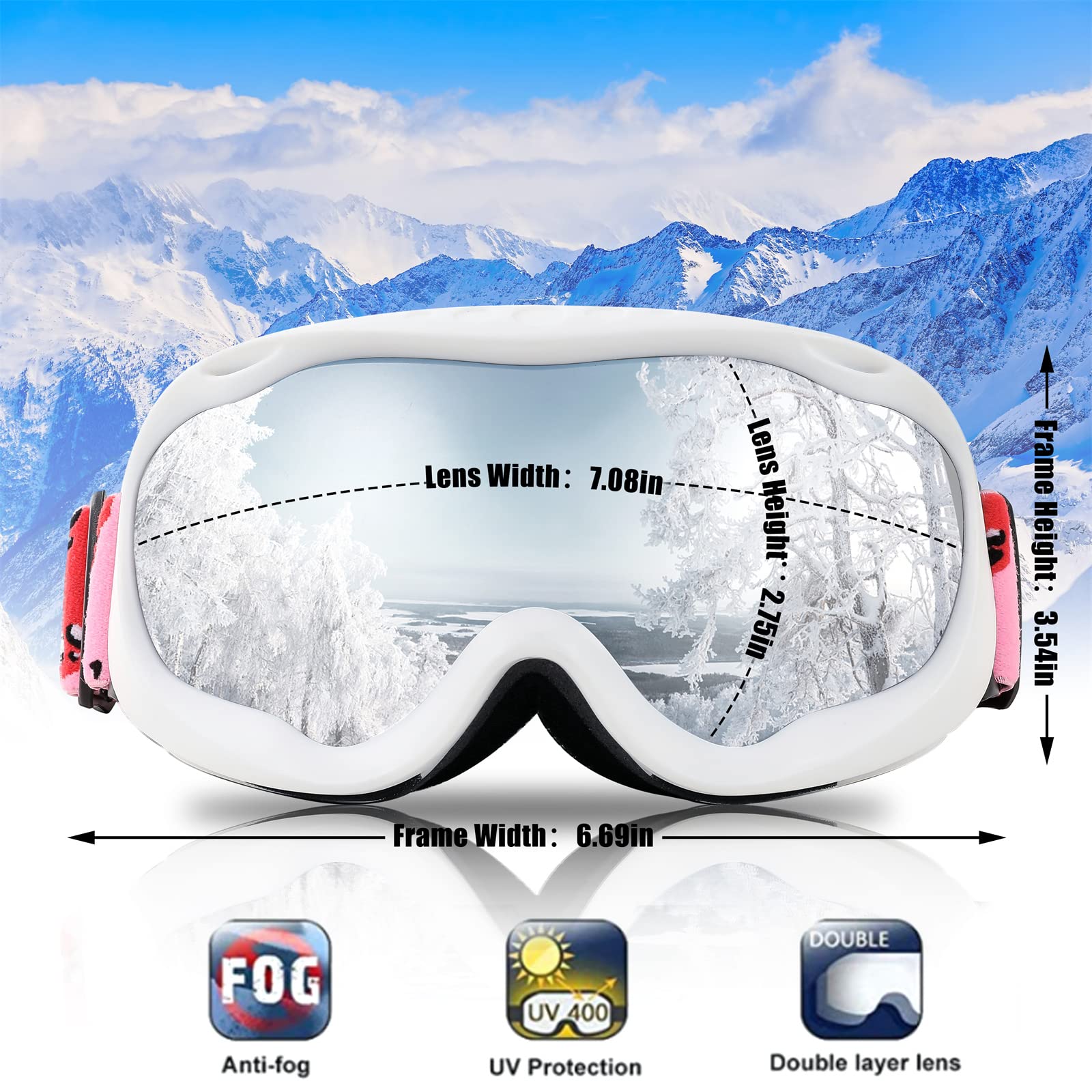 FEISEDY Sports Ski Goggles Snowboard Anti-Fog Mirrored Snow Goggles OTG UV Protection for Women Men Youth B2946