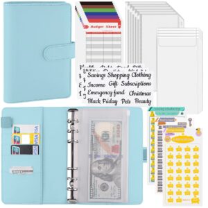 antner budget binder with zipper cash envelopes and expense sheets for money saving binder, savings challenges to save $500, 1,000, 10,000, a6 budget planner book money organizer for cash, mint blue