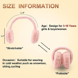 Fluffy Ear Muff for Women Plush Foldable Earmuffs Kids Winter Earmuffs Girls Boys Cold Weather Ear Warmer (Apricot Pink)