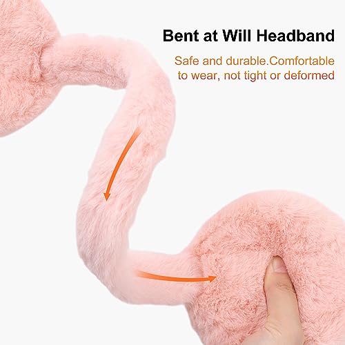 Fluffy Ear Muff for Women Plush Foldable Earmuffs Kids Winter Earmuffs Girls Boys Cold Weather Ear Warmer (Apricot Pink)