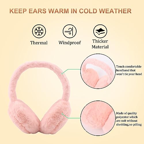 Fluffy Ear Muff for Women Plush Foldable Earmuffs Kids Winter Earmuffs Girls Boys Cold Weather Ear Warmer (Apricot Pink)