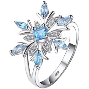 fashion simulated diamond snowflake ring for women statement ring elegant jewelry (blue, 9)