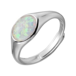 oval opal sterling silver s925 open ring fire birthstone adjustable stacking wedding engagement eternity promise finger bands expand statement rings for women teen girls bride girlfriend fashion