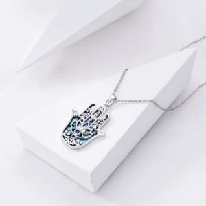 PROESS Hamsa Hand Evil Eye Necklace Sterling Silver Lotus Flower Pendant Hand of Fatima Jewelry For Women Men