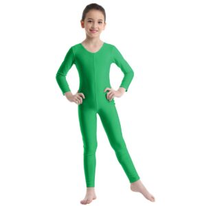 yeeye nikiikoo kids boys girls long sleeves full body ballet dance gymnastic sports unitard leotard bodysuit green 13-14