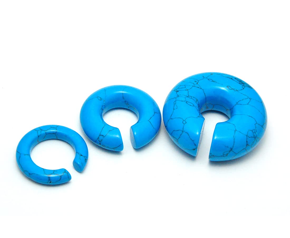 Pair of Turquoise Stone Hoop Ear Weights (STN-676) (00g (10mm))