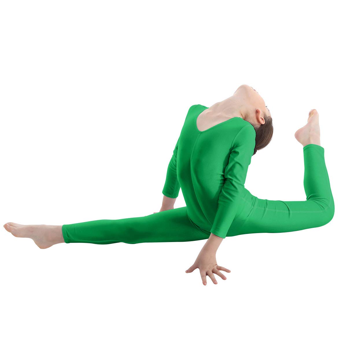 Yeeye Nikiikoo Kids Boys Girls Long Sleeves Full Body Ballet Dance Gymnastic Sports Unitard Leotard Bodysuit Green 13-14