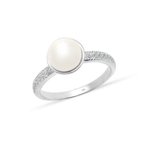 lecalla 925 sterling silver rings for women hypoallergenic cz pearl ring for women size - 5