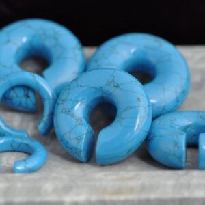 Pair of Turquoise Stone Hoop Ear Weights (STN-676) (00g (10mm))