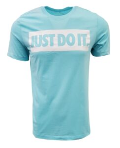 nike mens just do it box crewneck t-shirt (x-large, aqua blue)